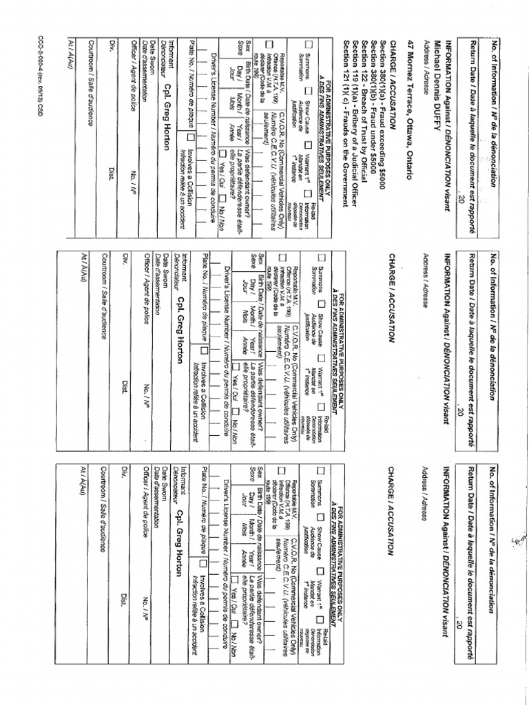 RCMP Charge Sheet For Mike Duffy | PDF