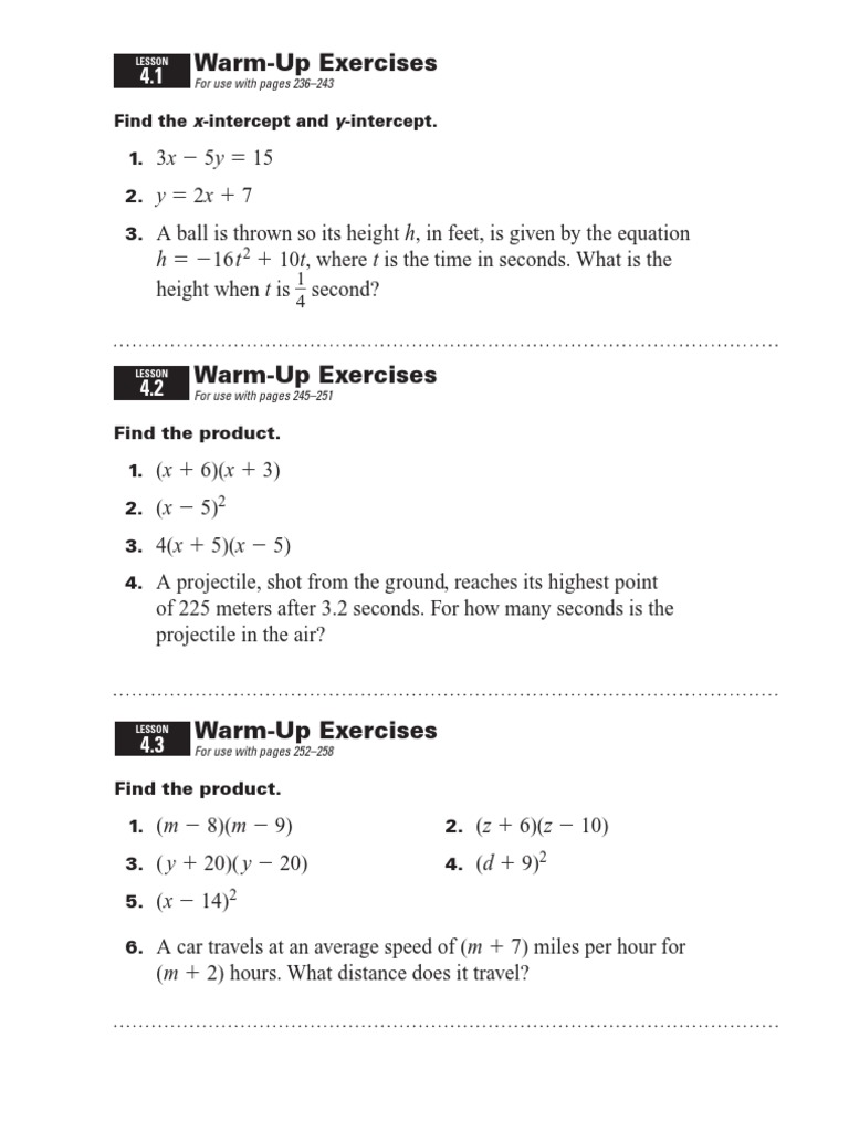 Chapter 4 Warm Ups | PDF | Equations | Mathematical Analysis