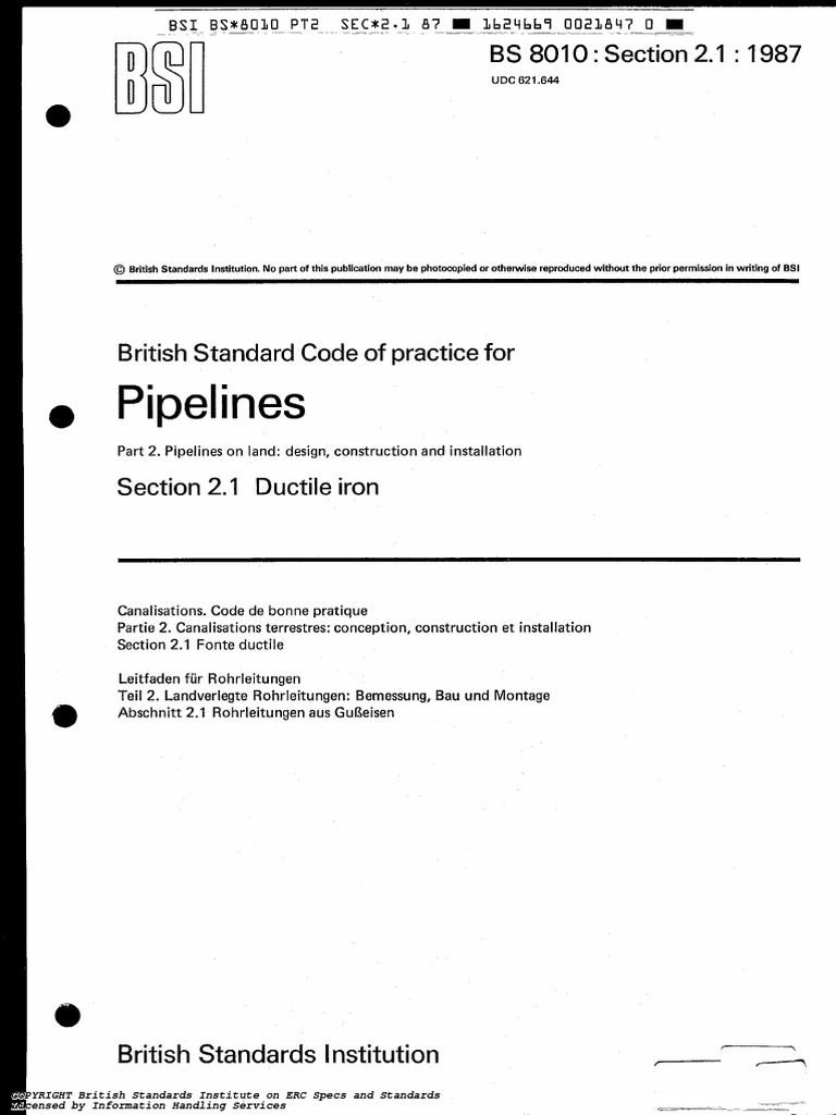 Bsi 8010 Sec 2.1 | PDF | Pipe (Fluid Conveyance) | Pipeline Transport