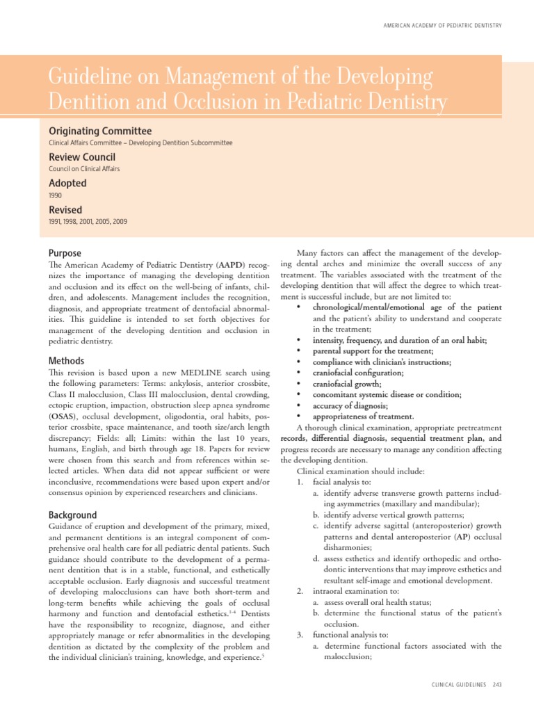AAPD Guidelines for Developing Dentition | PDF | Tooth | Human Tooth