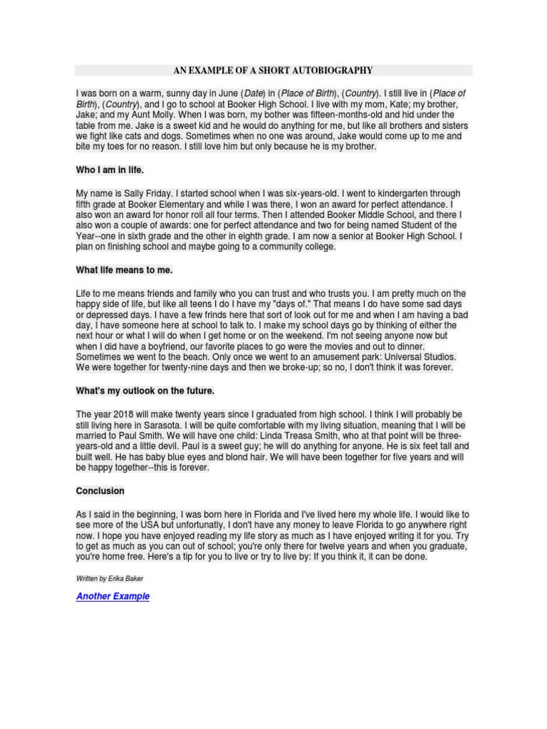 AN EXAMPLE OF A SHORT AUTOBIOGRAPHY docx Nursing Hospital