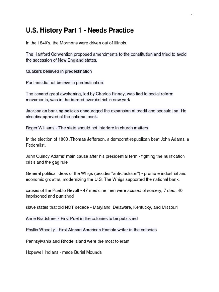 United States History Part 1 CLEP | PDF | History Of The United States ...