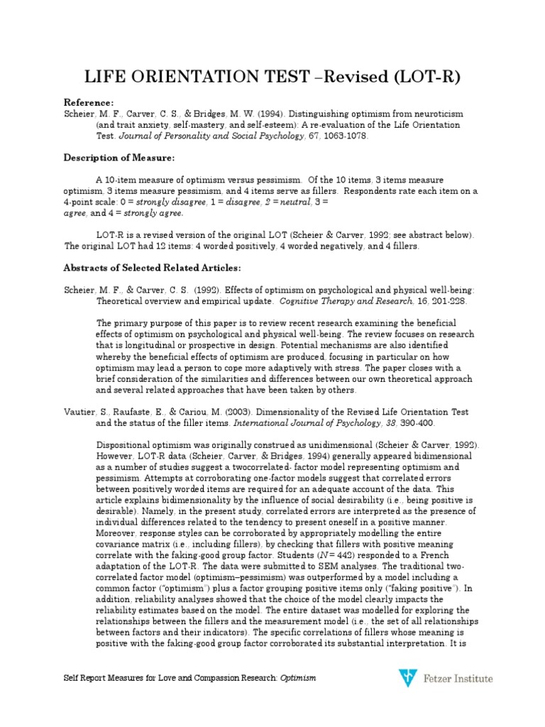 Life Orientation Test | Optimism | Psychology