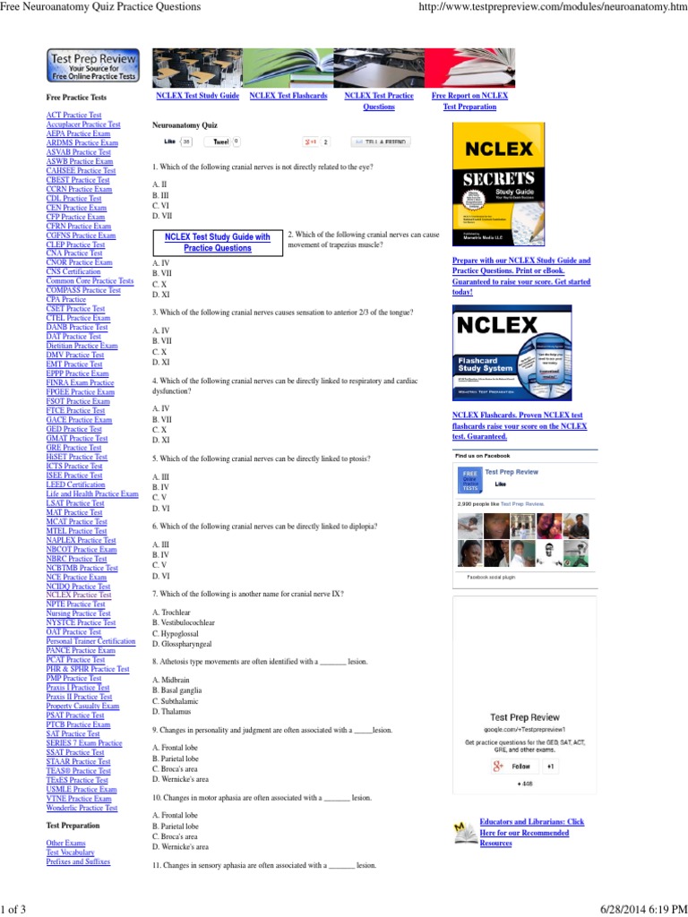 Free Neuroanatomy Quiz Practice Questions | PDF | Animal Anatomy ...
