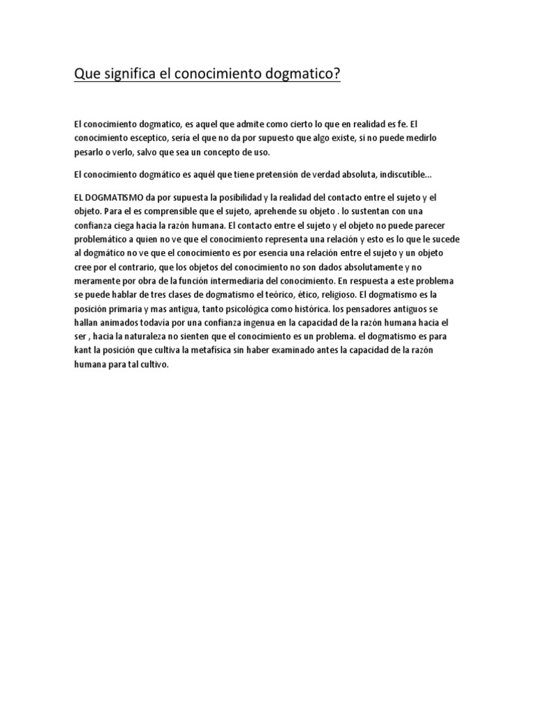 Que Significa El Conocimiento Dogmatico | PDF