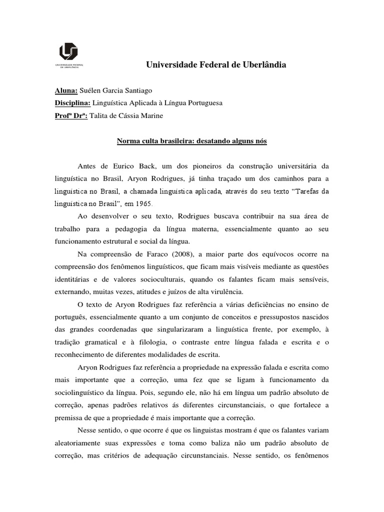 Resenha Norma Culta Brasileira | PDF | Português (idioma) | Linguística