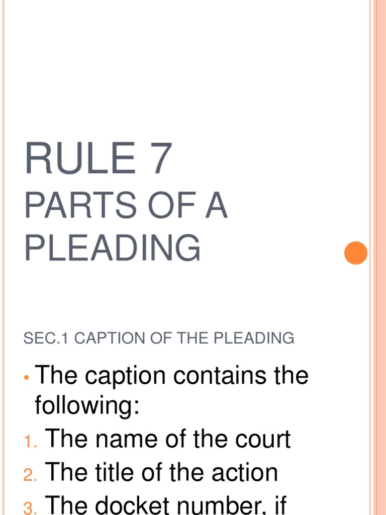 RULE 7 of The Rules of Court New (FINAL) | PDF | Pleading | Lawsuit