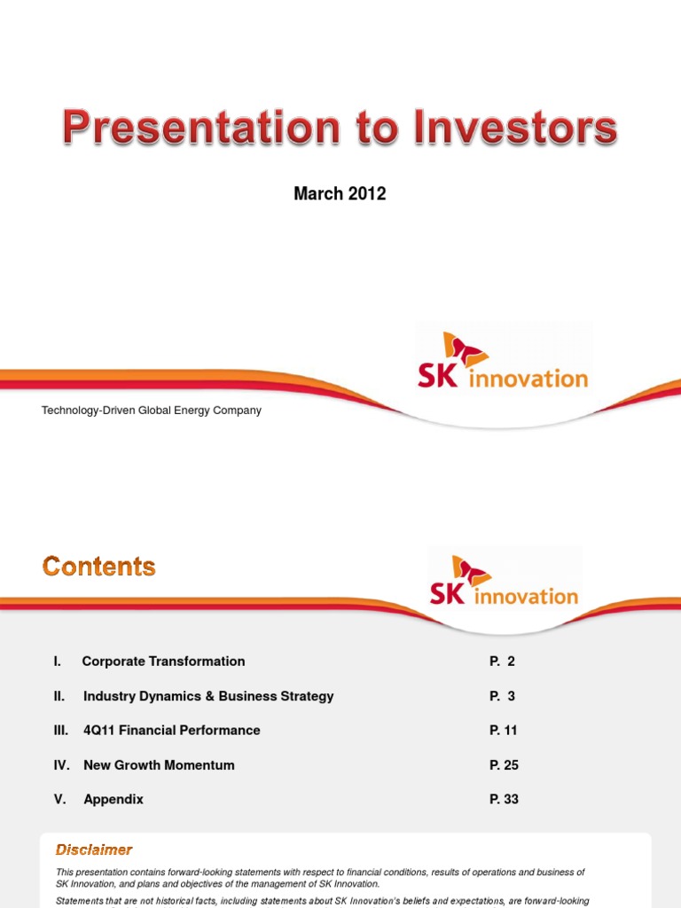 SK Innovation Presentation To Investors 2012 | PDF | Oil Refinery ...