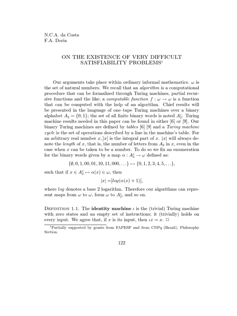 On The Existence of Very Difficult Satisfiability Problems | PDF | Computational Complexity ...