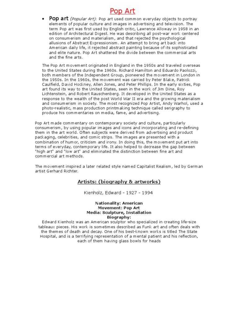 Pop Art | PDF | Modern Art | Art Media