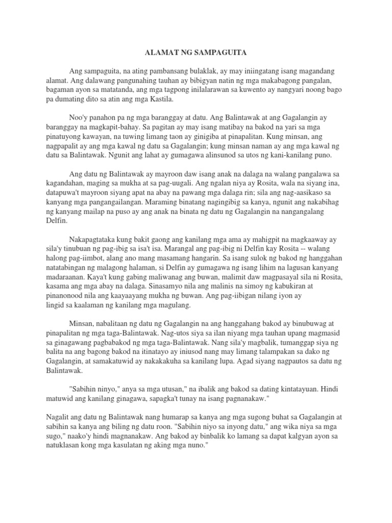 Alamat NG Sampaguita | PDF