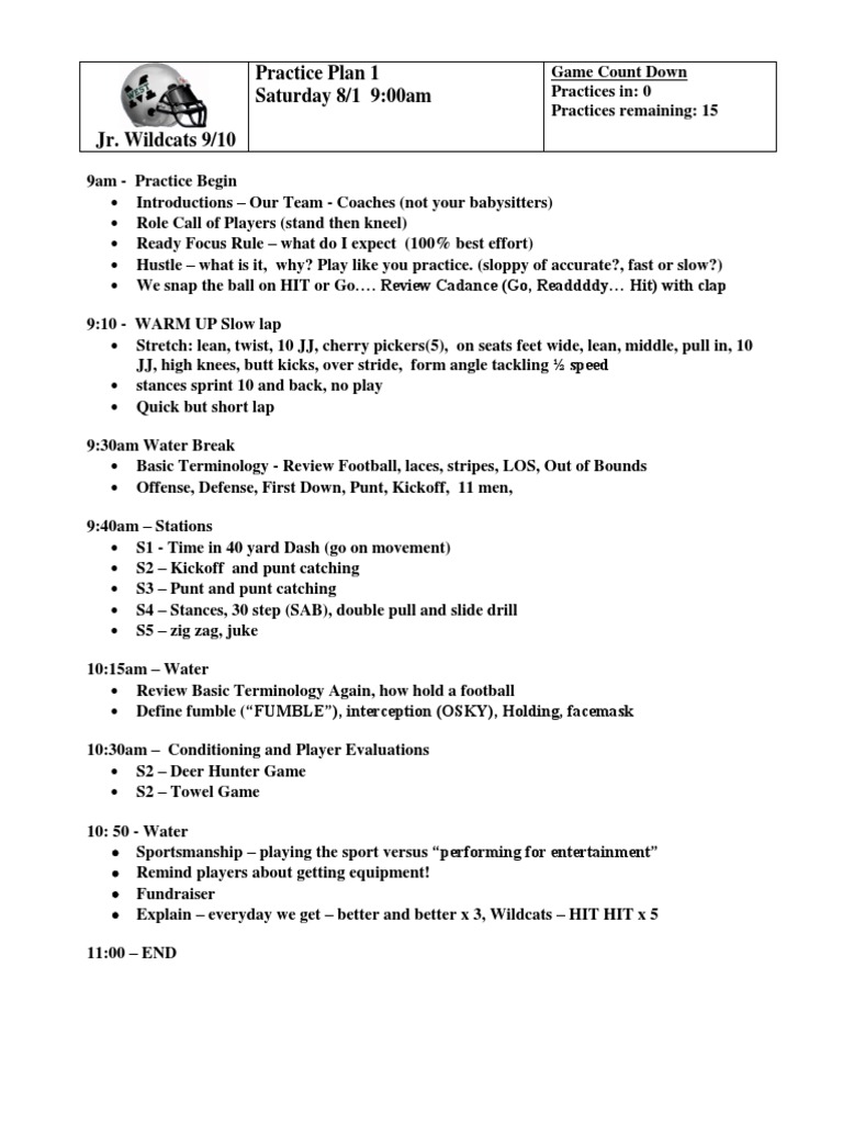 2009 Practice Plans 1-6 | PDF | Football Codes | American Football