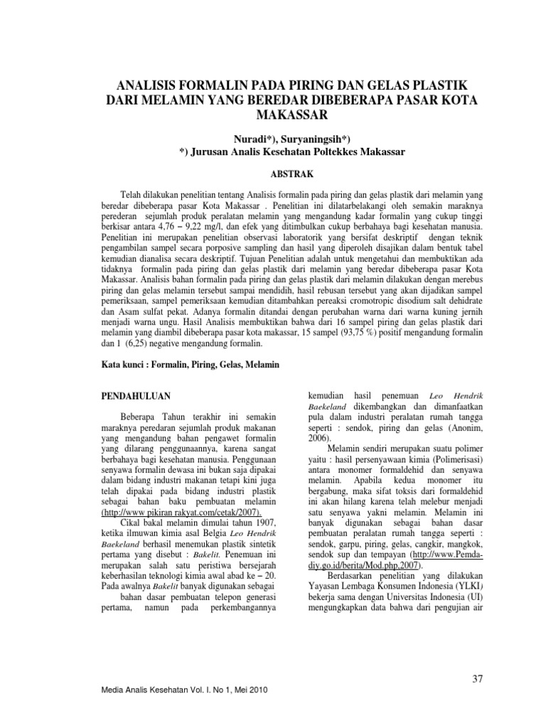 Identif Formalin DR Melamin | PDF