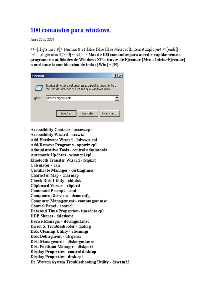 100 Comandos para Windows | PDF | Familias de sistemas operativos | Computadoras personales