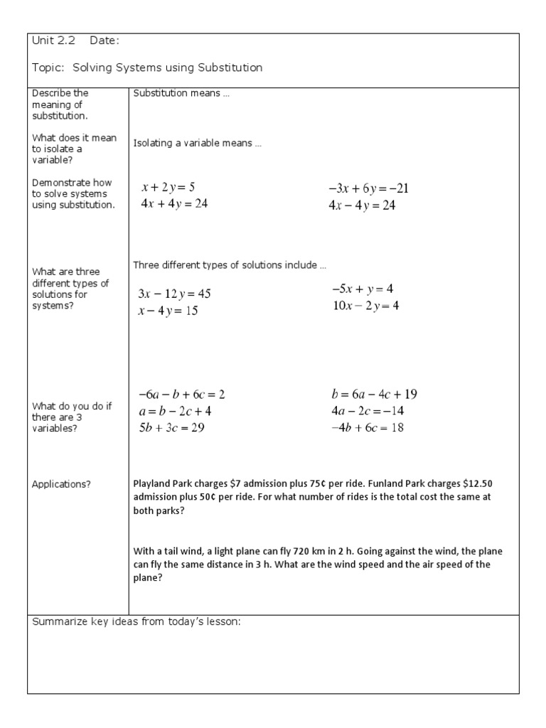 Substitution in Systems of Equations | PDF | Science & Mathematics