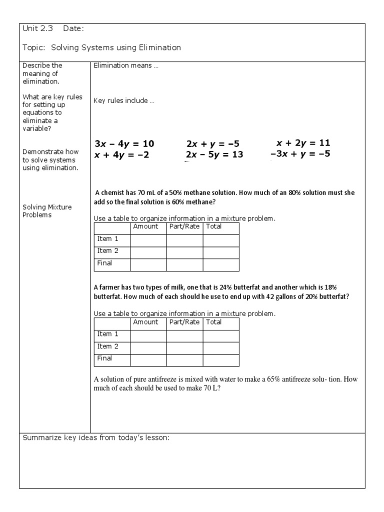 Solving Systems with Elimination Techniques | PDF