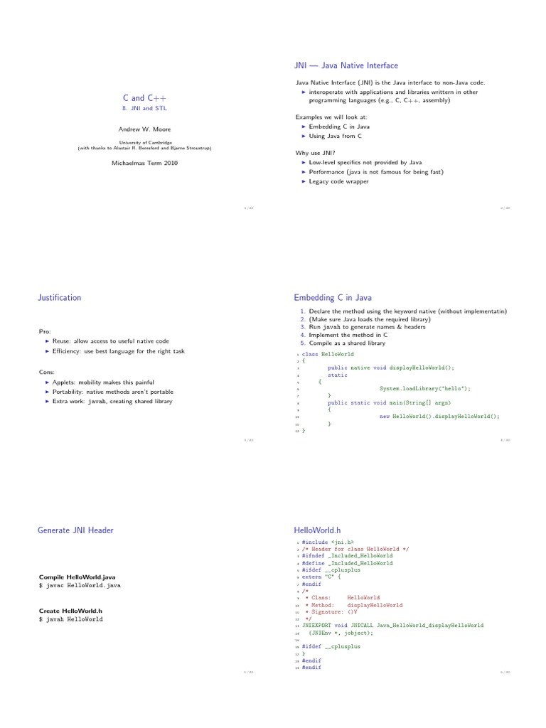 JNI - Java Native Interface and STL | PDF | Java (Programming Language) | C (Programming Language)
