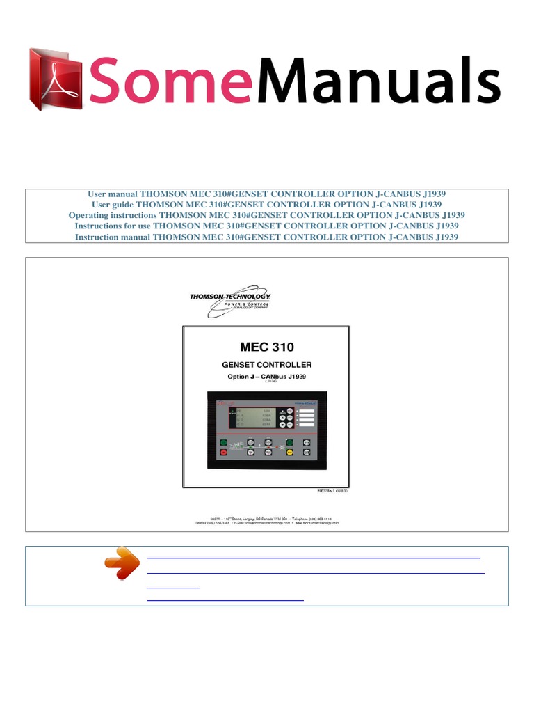 User Manual Thomson Mec 310#genset Controller Option J Canbus j1939 e | PDF | Turbocharger ...