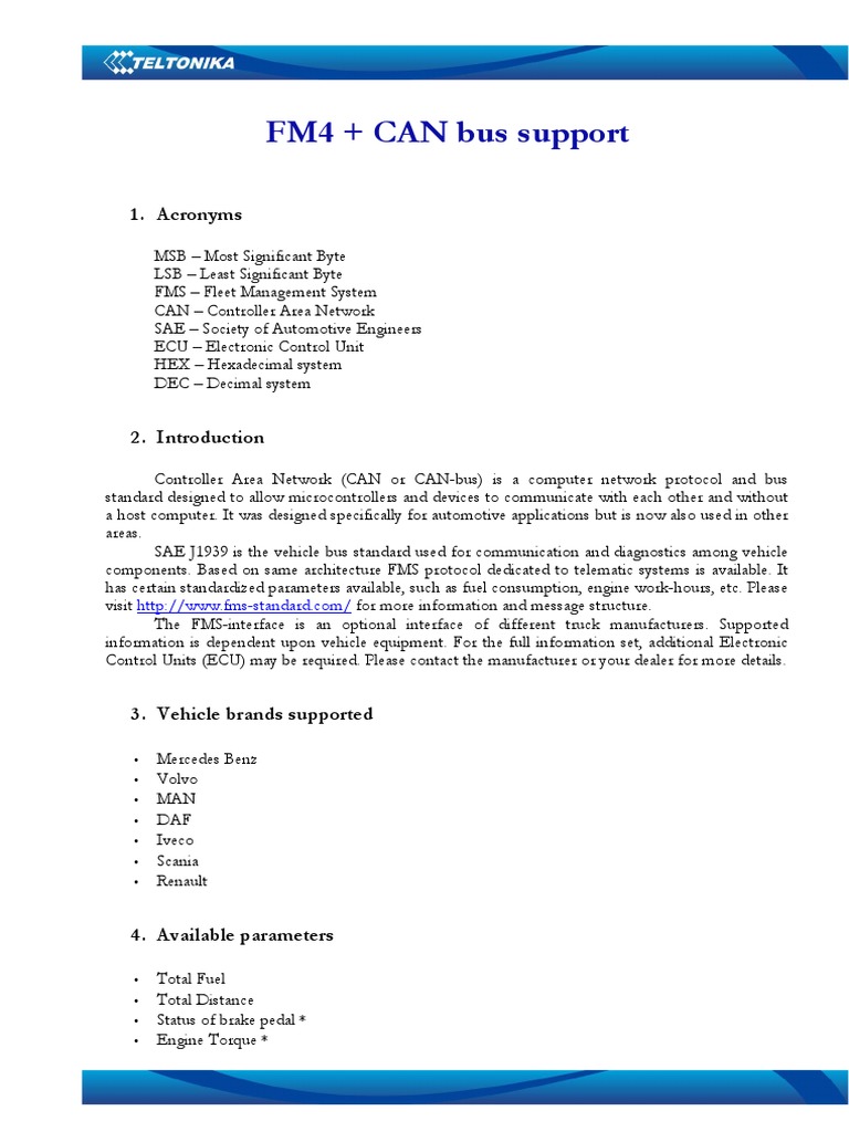FM4 and CAN Bus Support | PDF | Computer Networking | Data Transmission