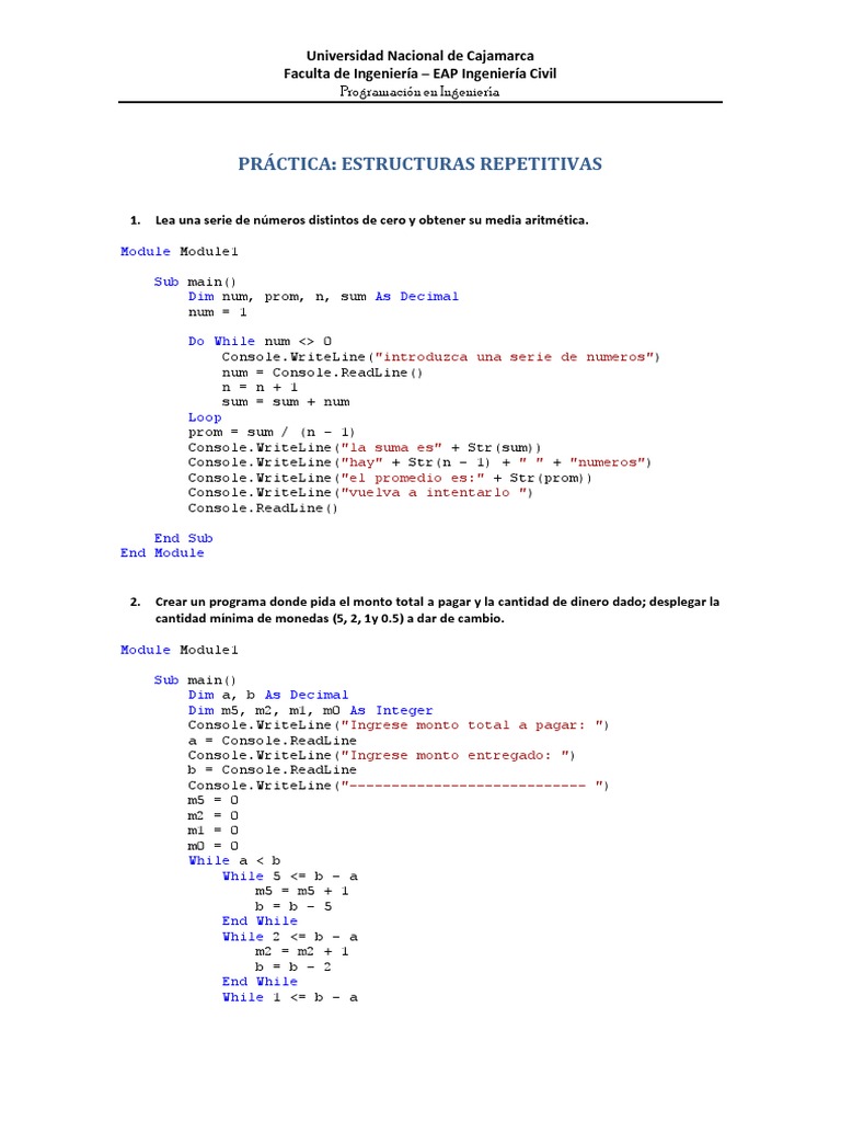 6 Ejemplos de Estructuras Repetitivas | PDF | Números | Enseñanza de matemática