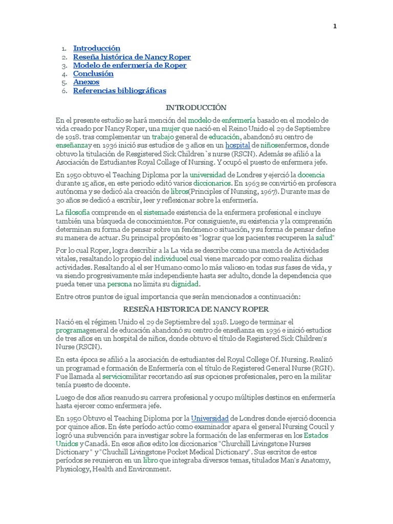 Nancy Roper | PDF | Enfermería | Teoría