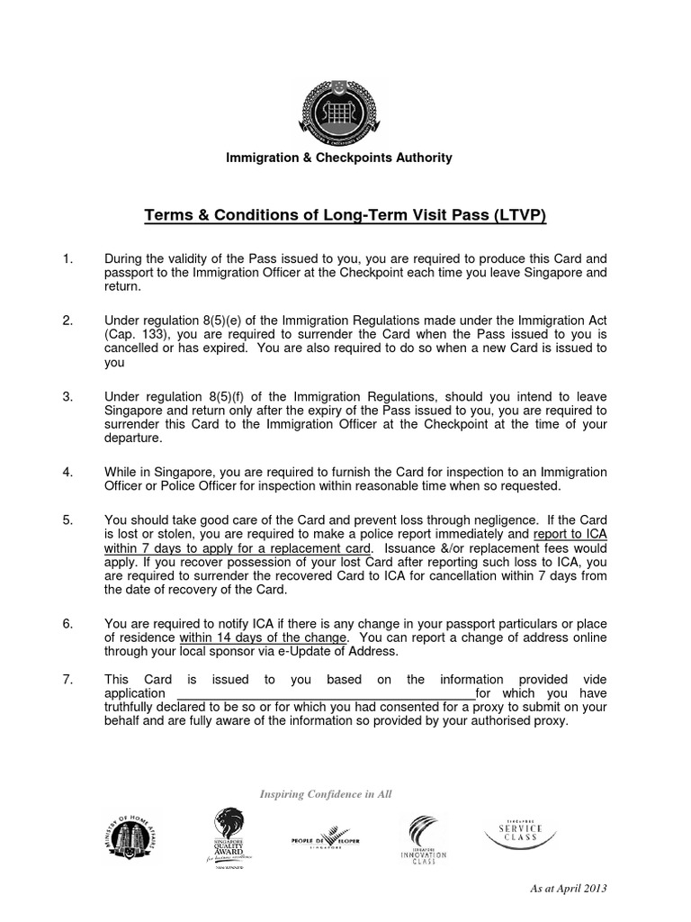 Terms and Conditions of the Long-Term Visit Pass in Singapore | PDF ...