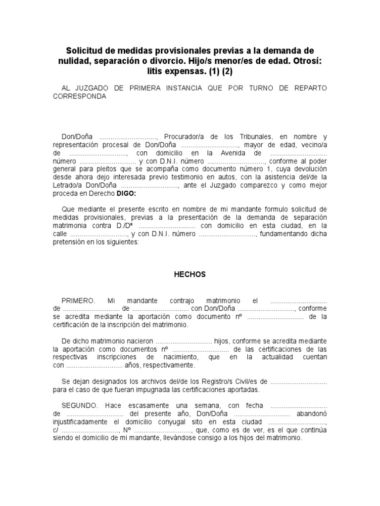 Solicitud De Medidas Provisionales Previas A La Demanda De Nulidad