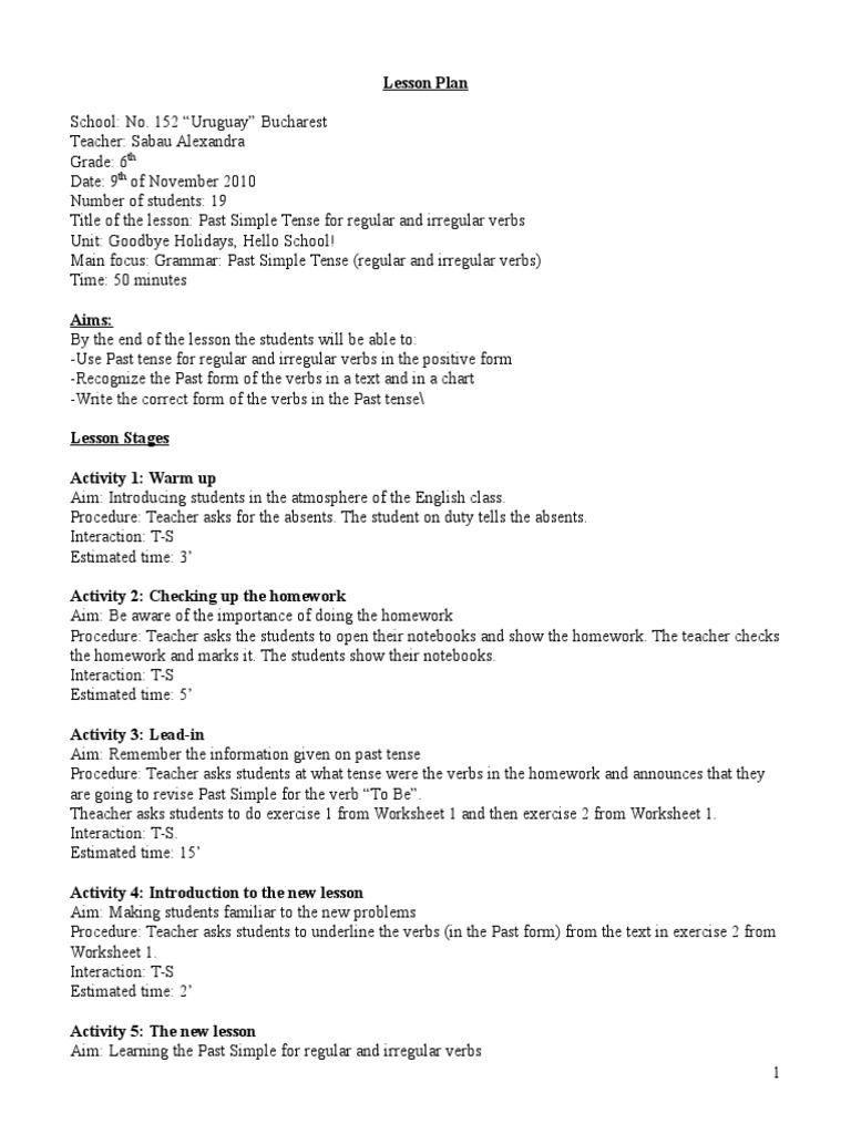 Lesson Plan Past Simple | PDF | Linguistic Morphology | Morphology