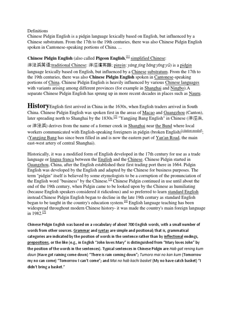 History: Chinese Pidgin English (Also Called Pigeon English | PDF ...