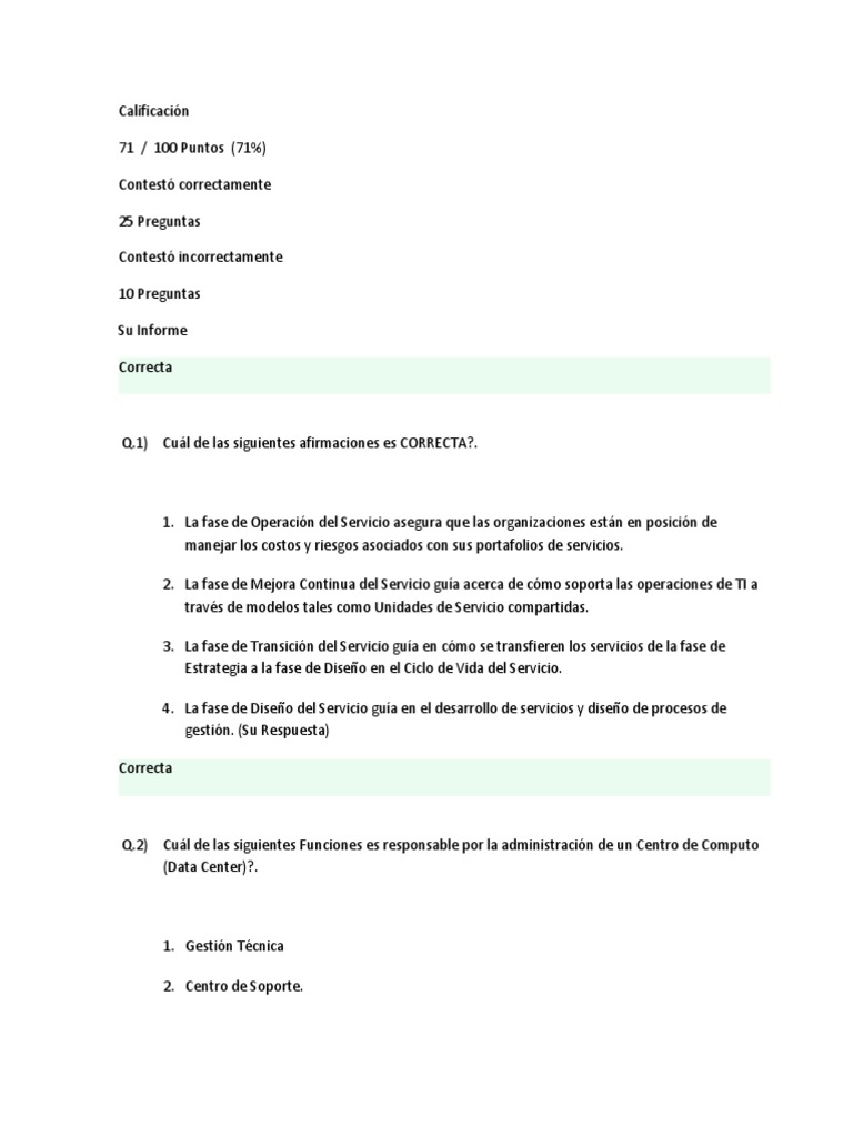 Examen Final ITIL V3 Castellano - Español | PDF | Diseño | Informática Examen Final ITIL V3 Castellano - Español | PDF | Diseño | Informática