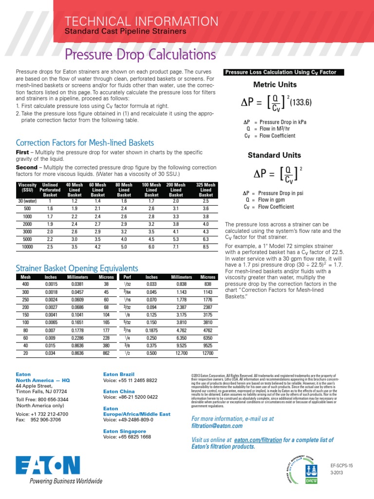 Eaton Pipeline Strainer Pressure Drop Calculations | PDF