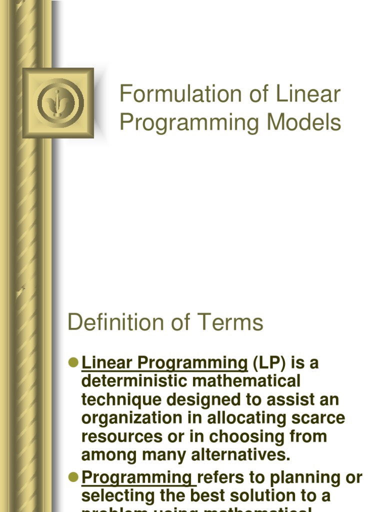 Lecture 01b Formulation Of Lp Models Pdf Linear Programming