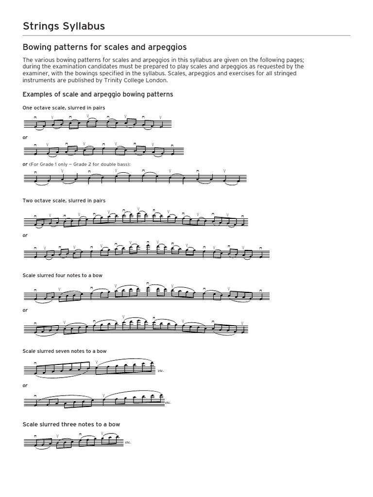 Srings Bowing Patterns and Bowing Exercises Info | PDF | String ...