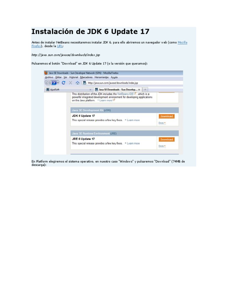 Instalación de JDK 6 Update 17 | PDF | Frijoles Netos | Aplicaciones y ...