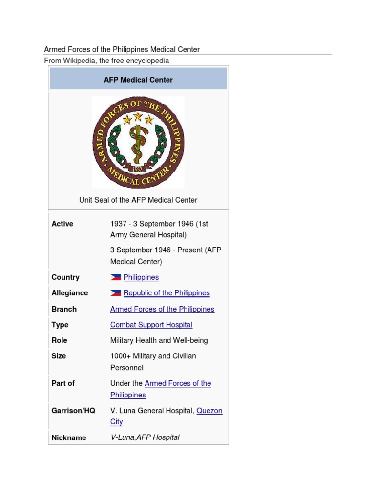 Armed Forces of The Philippines Medical Center | PDF | Military Science ...