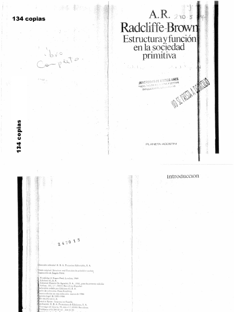 Radcliffe-Brown, A.R. Estructura y Funcion en La Sociedad Primitiva
