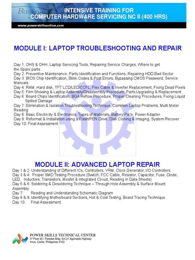 Laptop Repair Course Outline | PDF | Laptop | Integrated Circuit
