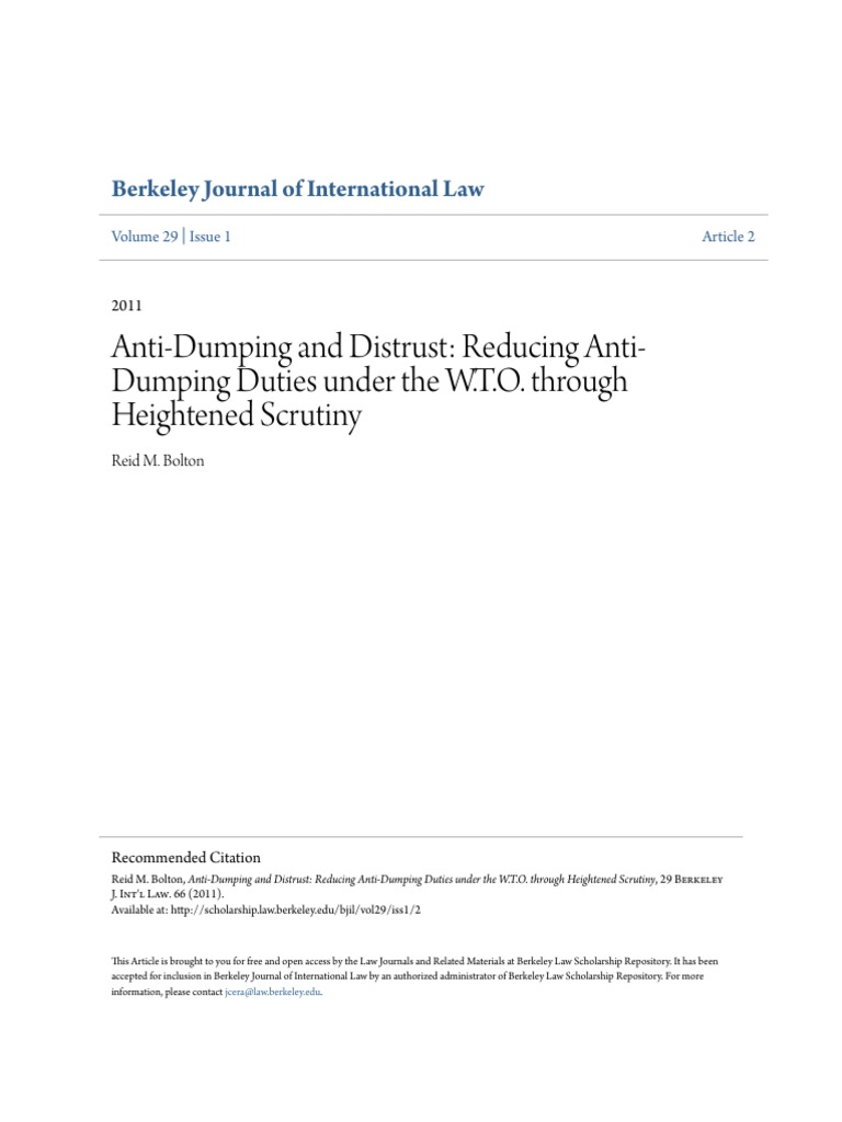 Anti-Dumping and Distrust - Reducing Anti-Dumping Duties Under The ...