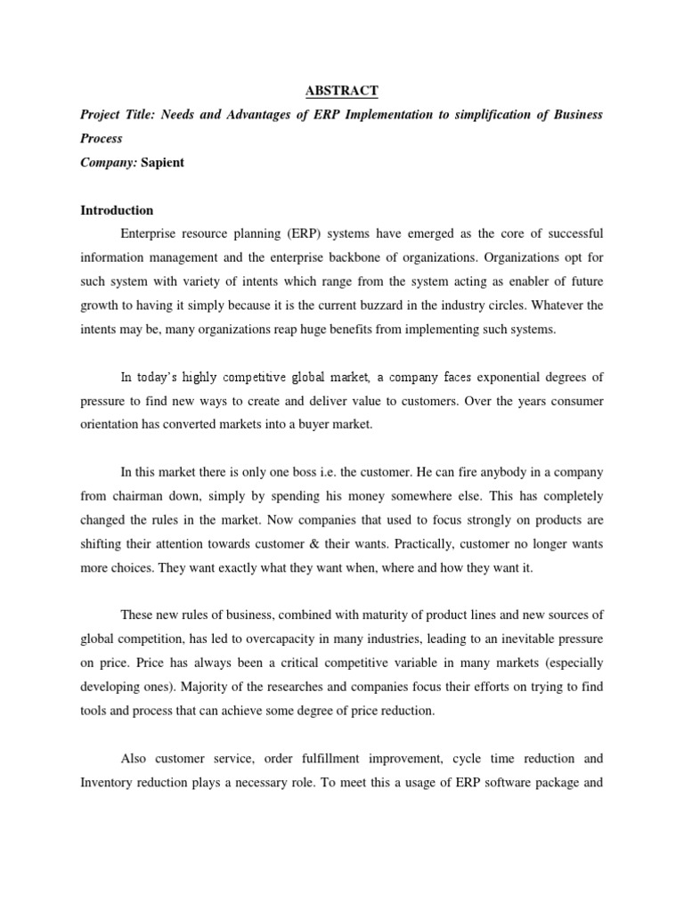 Project Abstract Erp | Enterprise Resource Planning | Business Process