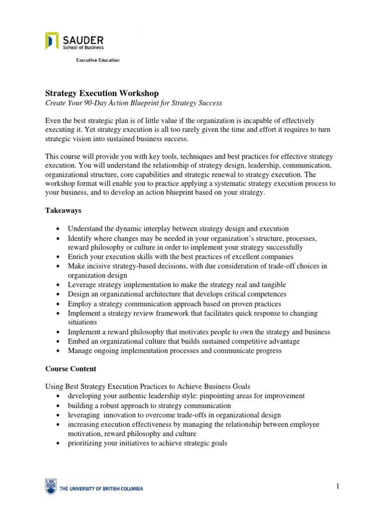 Strategy Execution Workshop Overview | PDF | Strategic Management ...