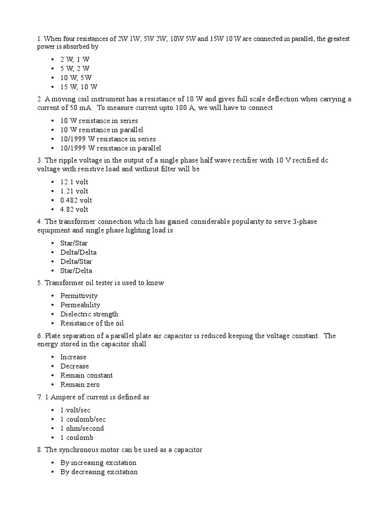 Parallel Resistances Multiple Choice Questions | PDF | Series And ...