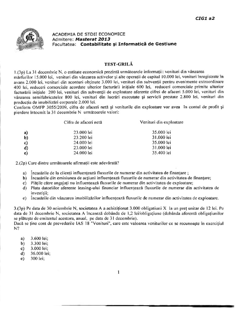 Subiecte Admitere Mastere ASE 2013 | PDF