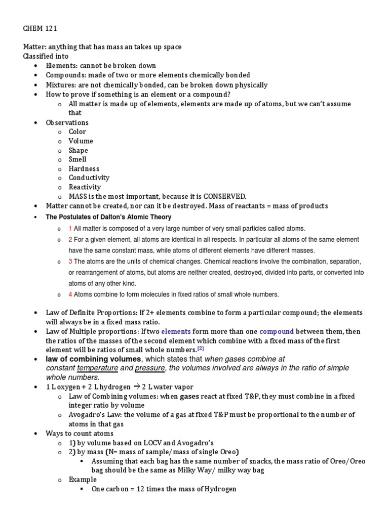 Chem 121 - Notes | PDF | Mole (Unit) | Chemical Compounds