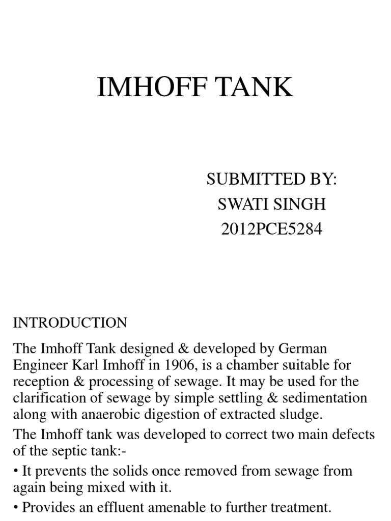Swati Imhoff Tank | PDF | Sewage Treatment | Environmental Technology