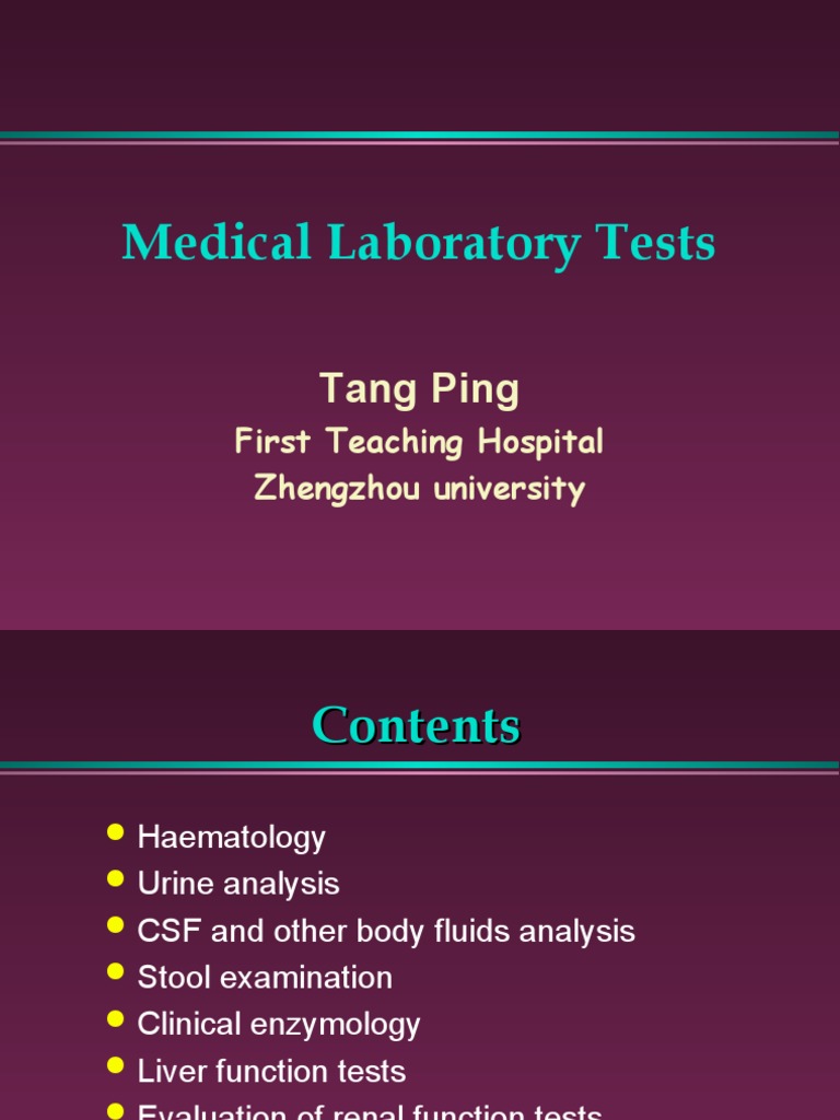 Medical Laboratory Tests: Tang Ping | PDF | Blood Cell | Blood
