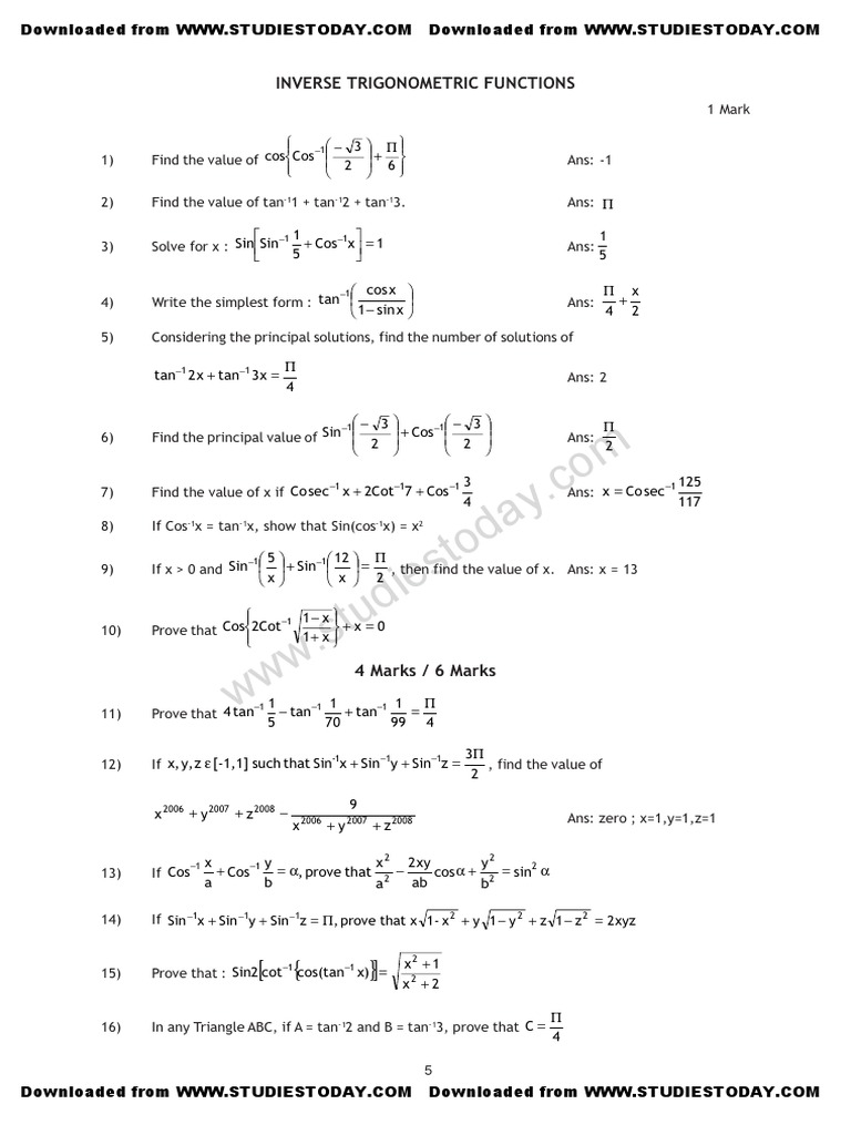Inverse Trigonometric Functions | PDF