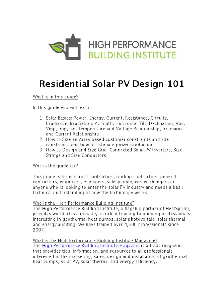 Solar PV Design 101 Guide | PDF | Photovoltaics | Electric Current