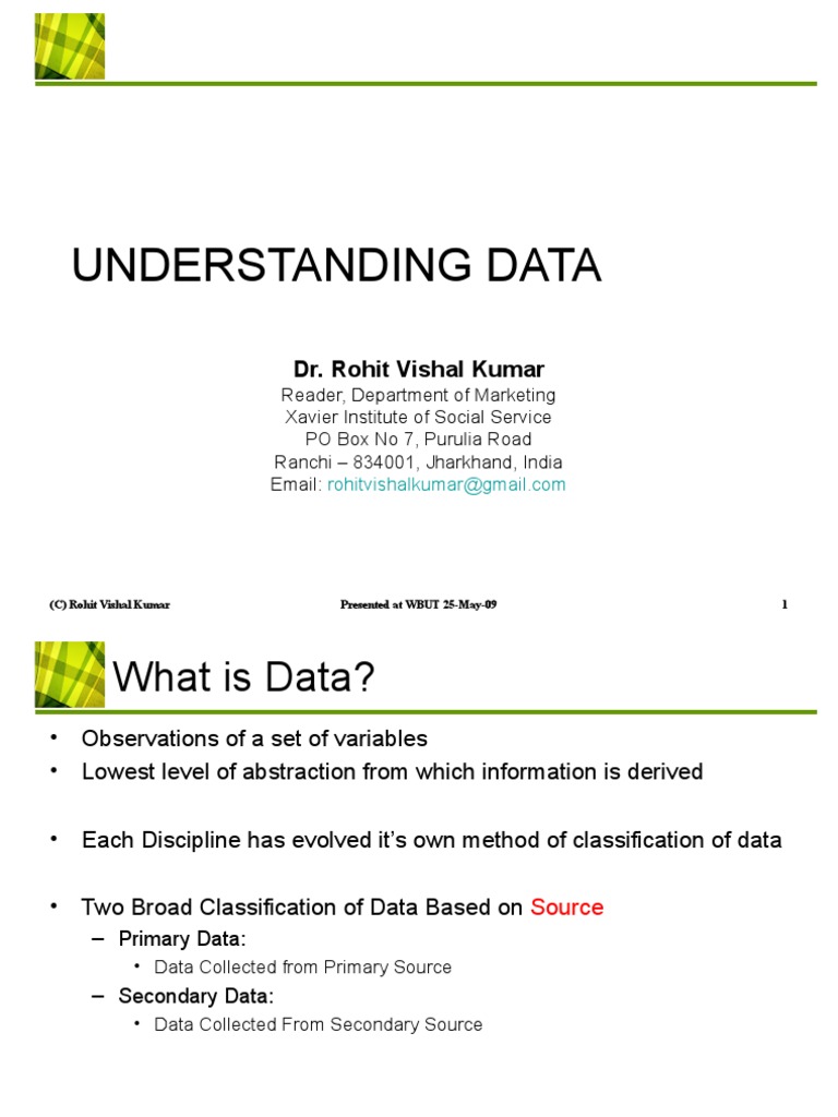 Understanding Data: Dr. Rohit Vishal Kumar | PDF | Level Of Measurement ...