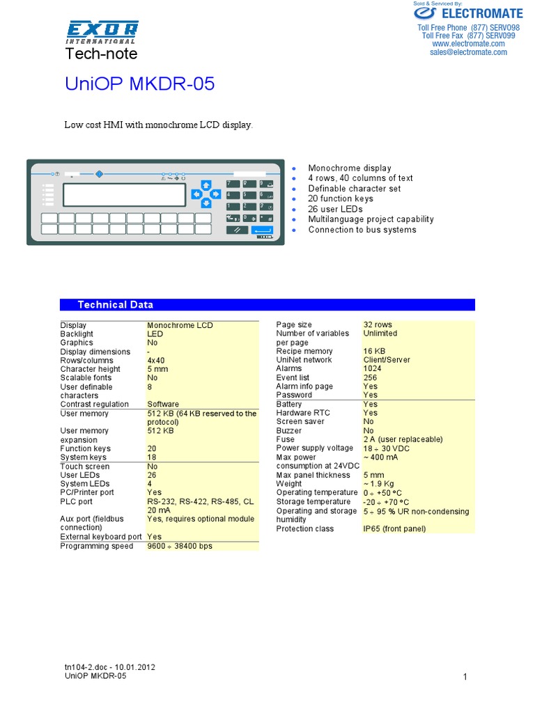 Exor MKDR-05 Specsheet | PDF | Computer Monitor | Programmable Logic Controller