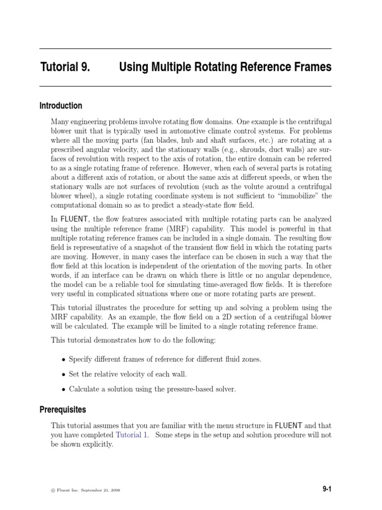 Moving Reference Frame Tutorial Fluent | PDF | Rotation | Rotation ...